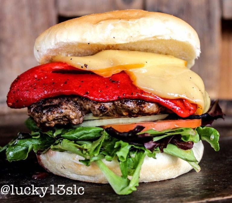 Roaster Red Pepper Smoked Gouda Burger – Lucky 13 Bar & Grill